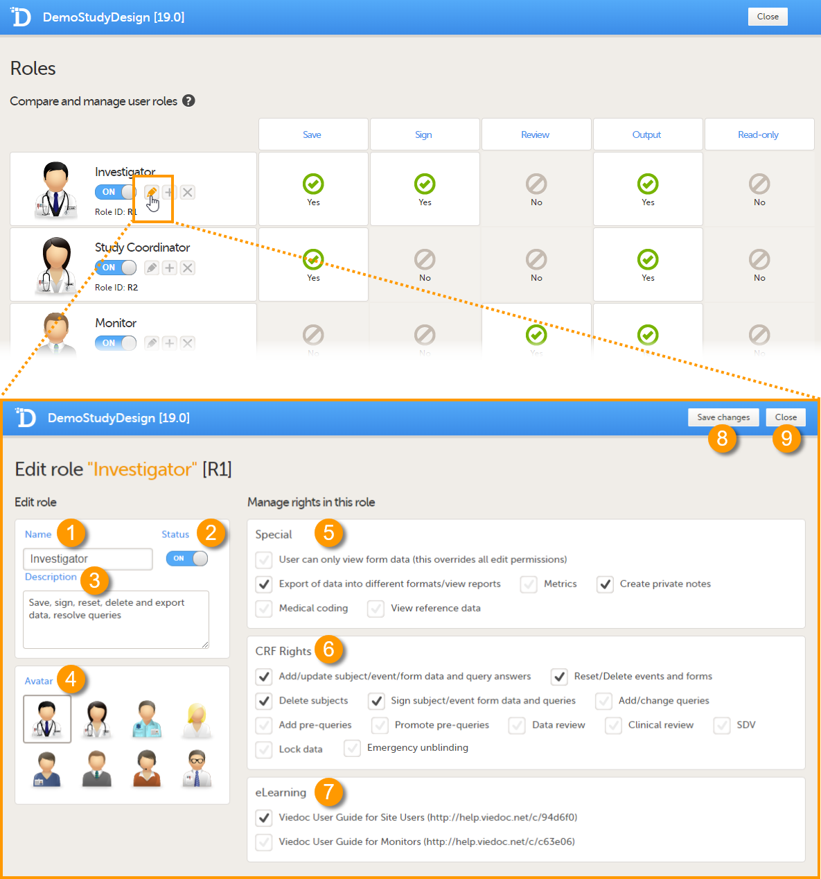 Viedoc Designer User Guide | Configuring roles| Viedoc eLearning