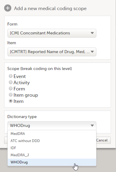 Viedoc Designer User Guide | Configuring medical coding scopes| Viedoc eLearning