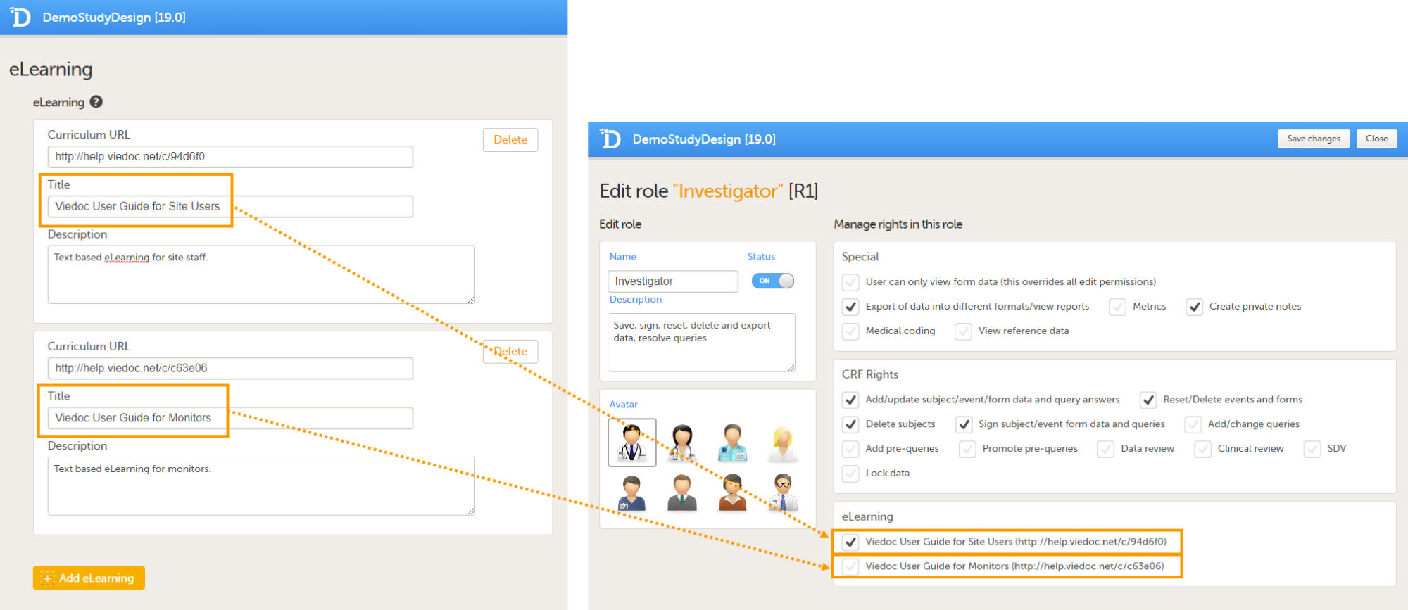 Viedoc Designer User Guide | eLearning settings| Viedoc eLearning