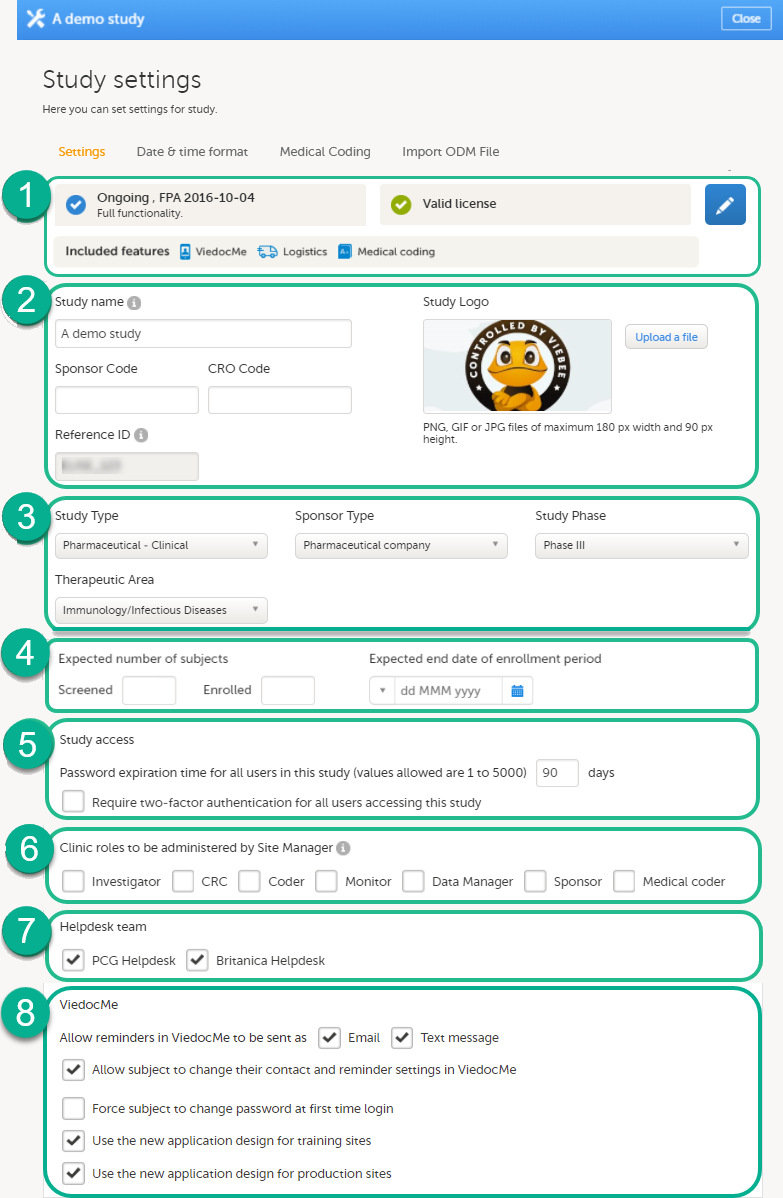 Viedoc Admin User Guide | General study settings| Viedoc eLearning