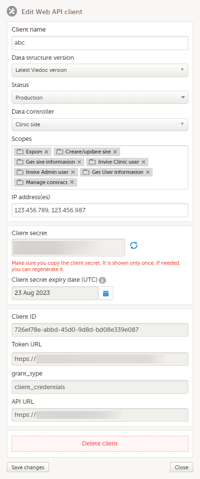 Viedoc Admin User Guide | API configuration| Viedoc eLearning