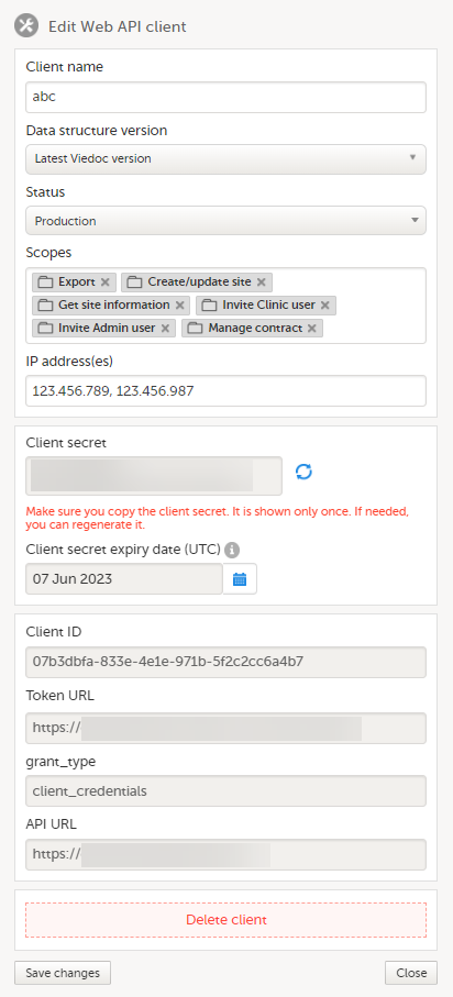 Viedoc Admin User Guide | API configuration| Viedoc eLearning